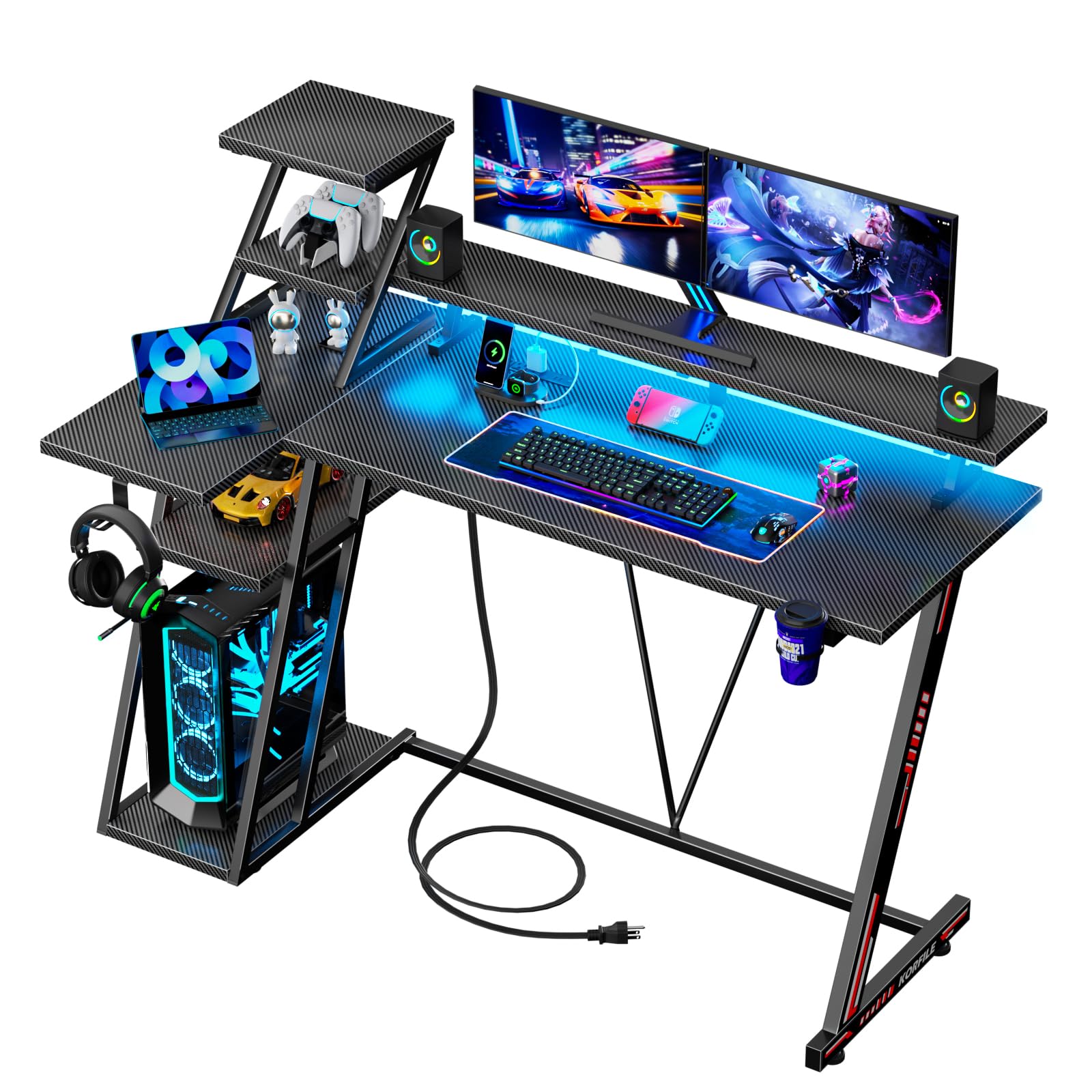 Mua Reversible Corner Gaming Desk with LED Lights & Power Outlet, L ...