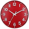 Amazon.com: HZDHCLH Red Wall Clocks Battery Operated,12 inch Silent Non ...