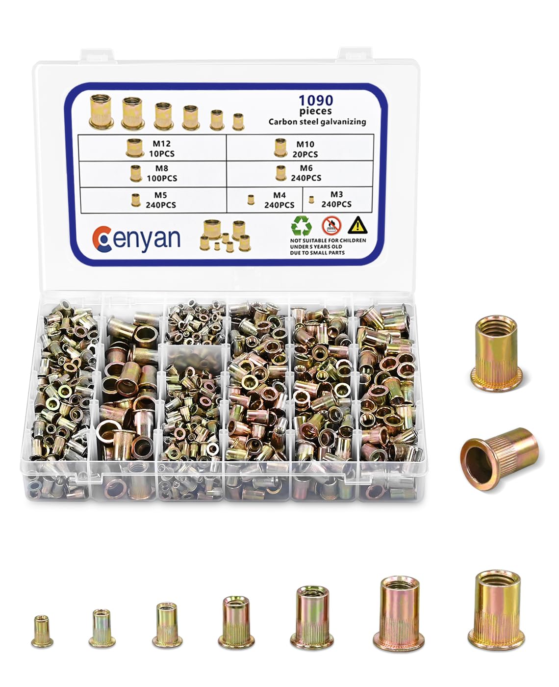 CYDDUP Rivet Nut Kit, 1090-Piece - Carbon Steel Rivet Nuts Assortment ...