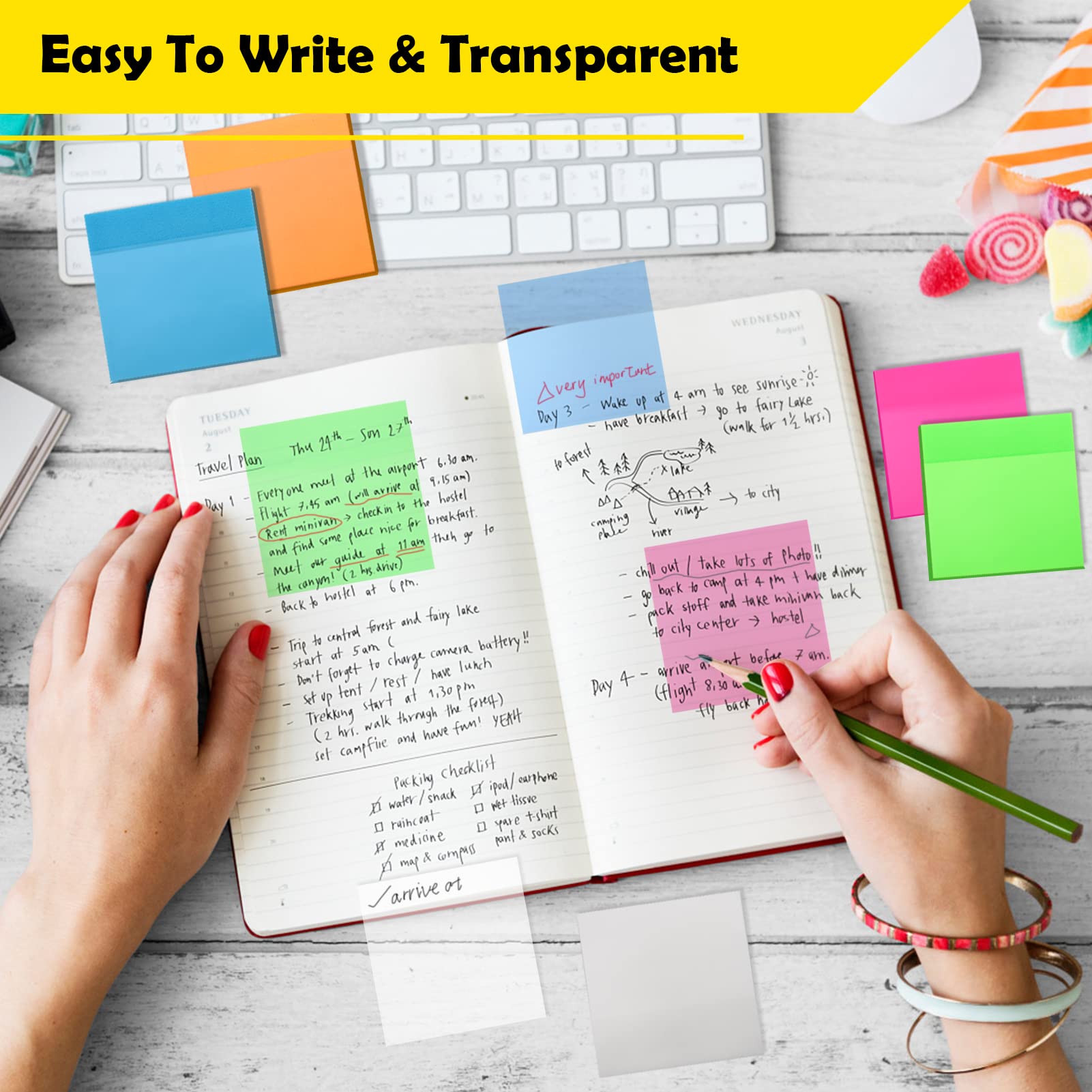Mua 800 Sheets Transparent Sticky Notes, 3x3 Inch 14 Pads Self-Adhesive ...