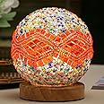 Turkish Table lamp (D:4.7" x H:5.2"),Mosaic Glass Lamps with Wooden Base, Bohemian Tiffany ...