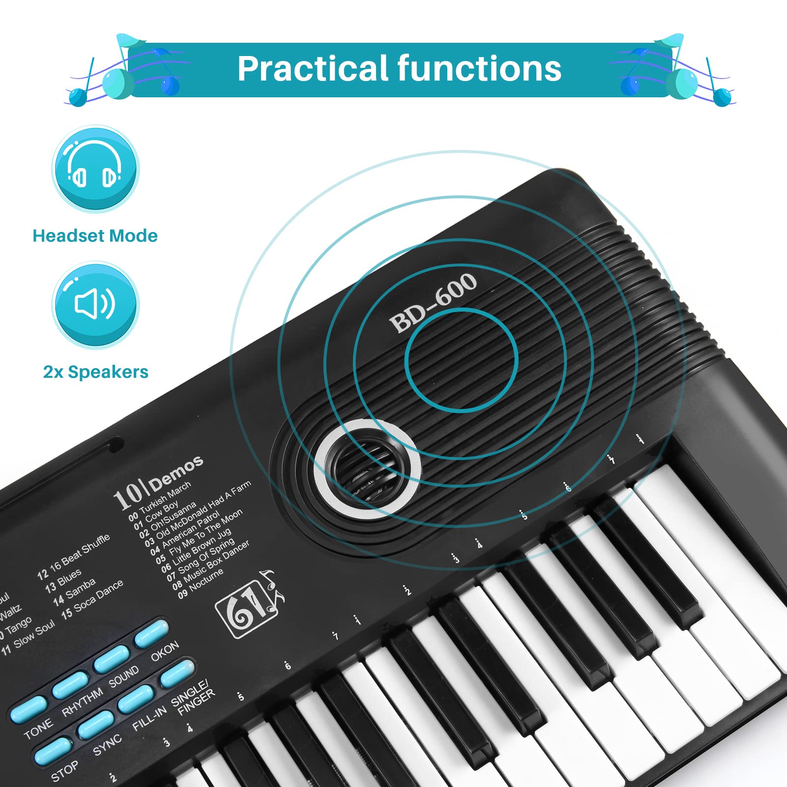 61 Keys Keyboard Piano, Electronic Digital Piano With Built-In Speaker ...