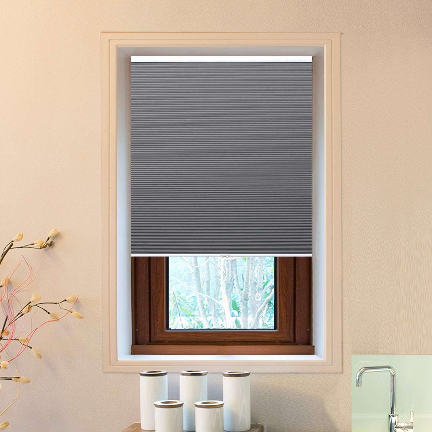 Allesin Cellular Honeycomb Blinds White Dark Gray Blackout 24 W X 64