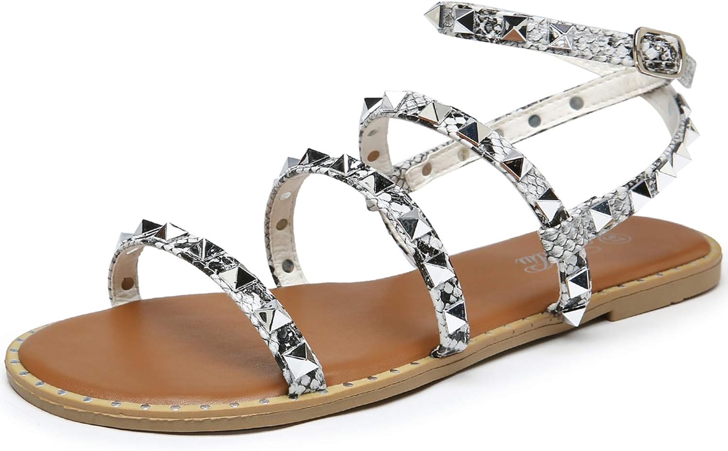 katliu Damen Flache Sandalen Riemchen Nieten Sandalen Gladiator ...