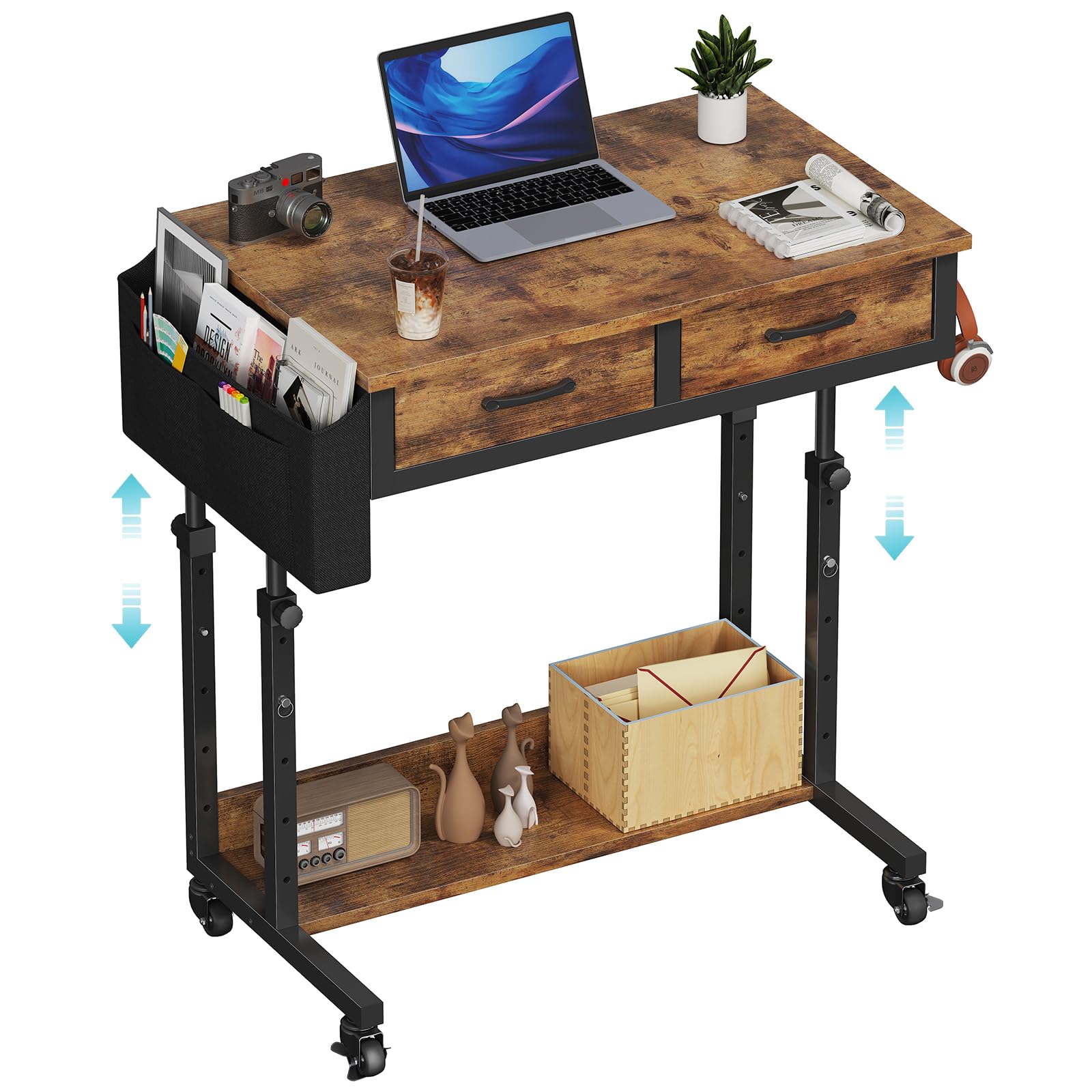 Small Portable Standing Rolling Desk - 32 Inch Adjustable Mobile Stand ...