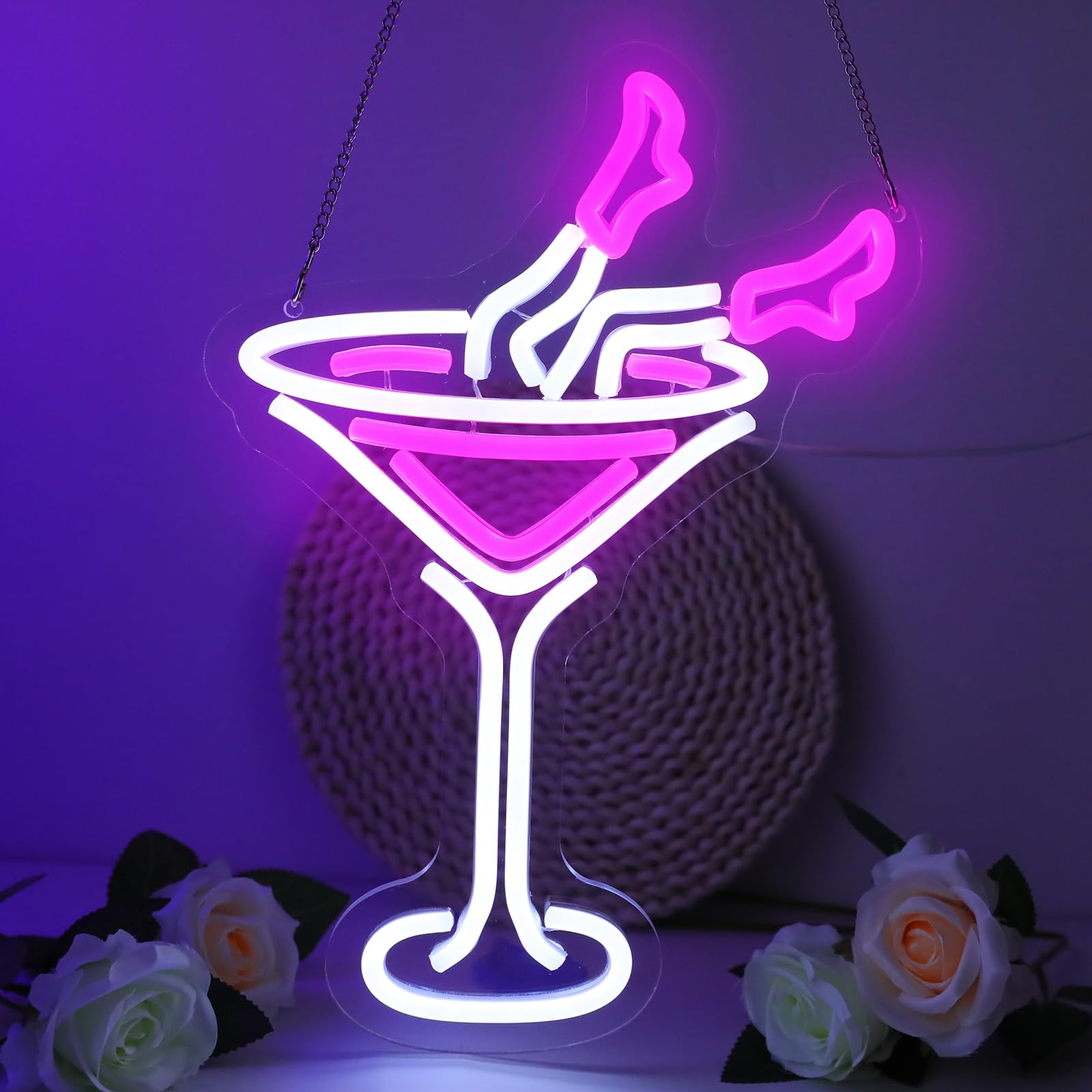ENUOLI Cocktail Neon Sign Dimmable Drink Neon Signs Pink Bar Women Neon ...