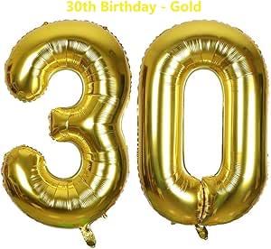 Meowoo Globo Número 30 Año Globo de Cumpleaños Foil Globo Gigante Helio ...