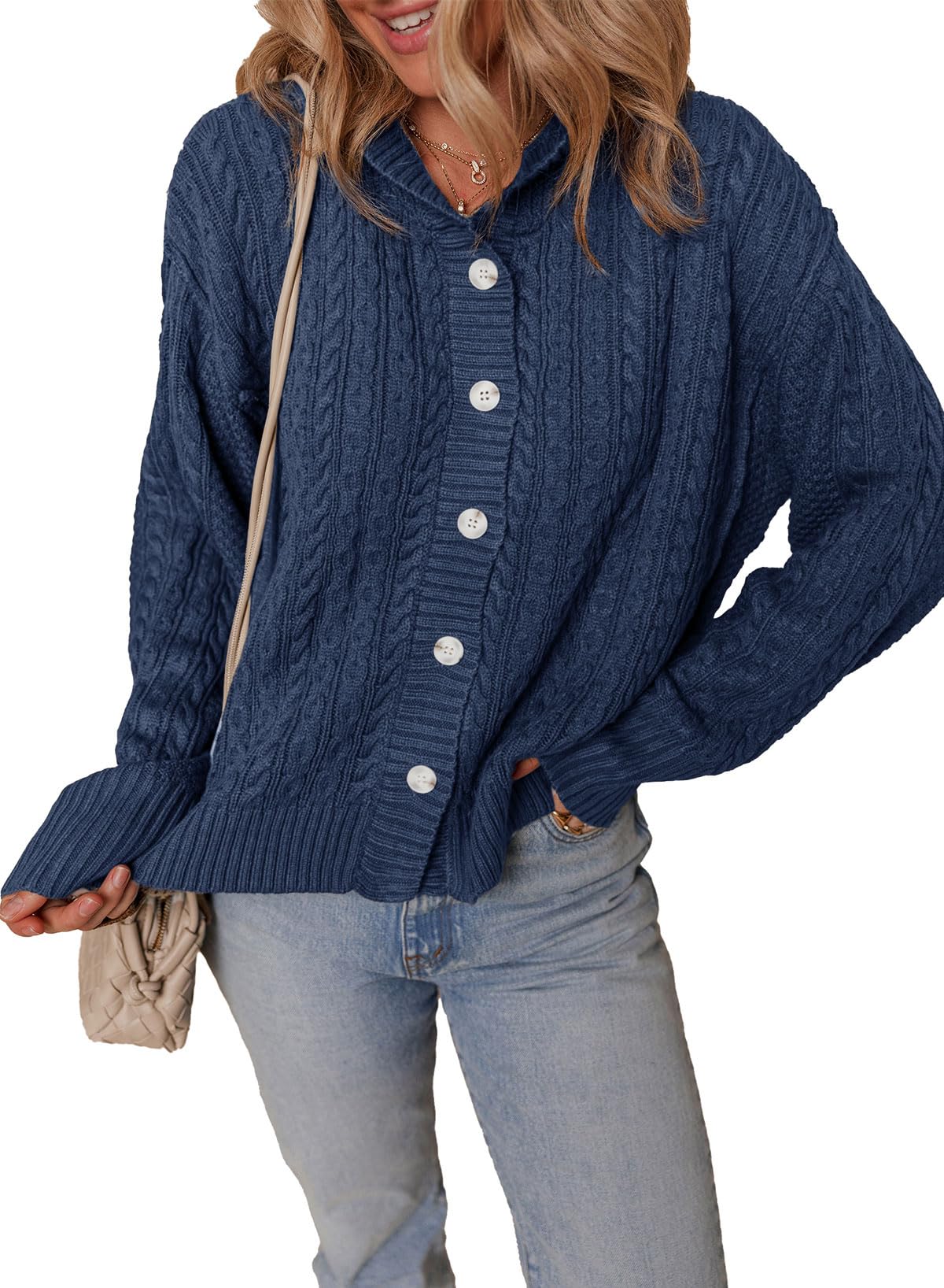 Dokotoo Womens Winter Warm Casual Hooded Chunky Knit Cardigan Sweaters ...