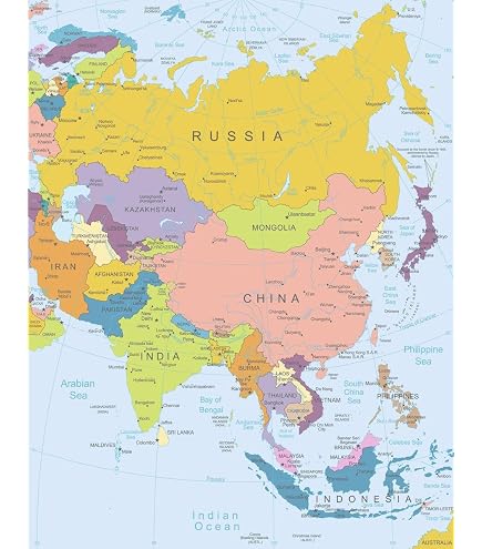 Asia Wall Map Geopolitical Deluxe Edition