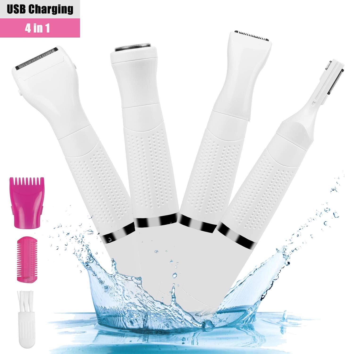 Elektrorasierer Damen,4-1 Schmerzloser Elektrischer Haarentferner,USB ...