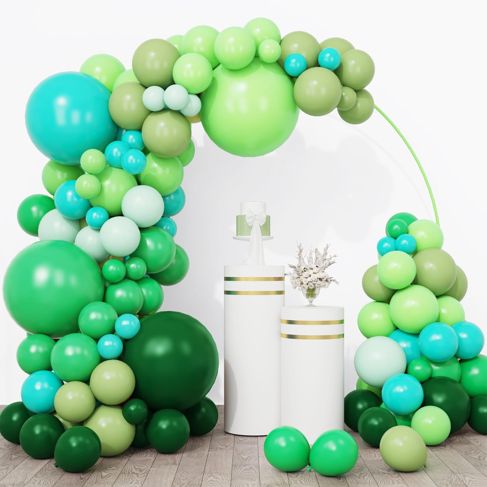 RUBFAC 154pcs Green Balloon Garland Arch Kit Different Sizes 18 12 10 5 Inches, 6 Assorted ...