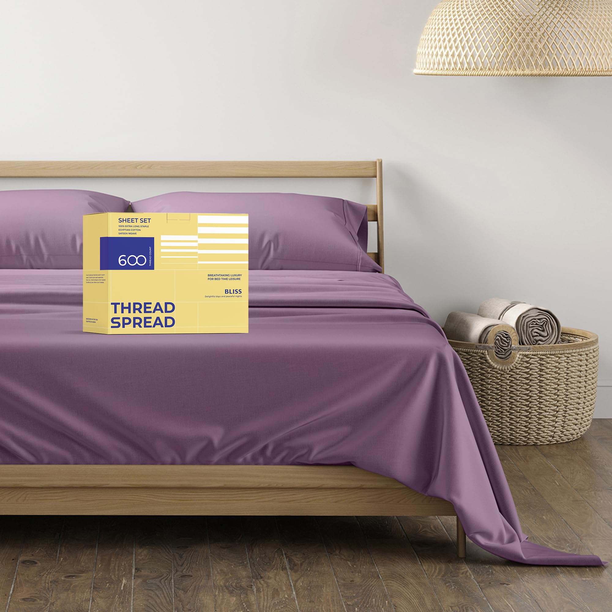 THREAD SPREAD 100% Egyptian Cotton Sheets King Size Bed Set - 4 PC 600 ...