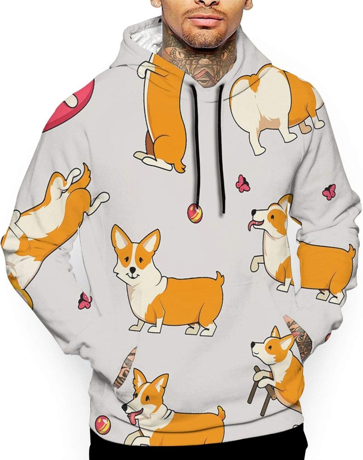 Amazon.com: Cute Corgi Men's Hooded Sweatshirts Colorful with ...