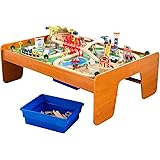 Amazon.com: KidKraft Metropolis Wooden Train Set & Table with 100 ...