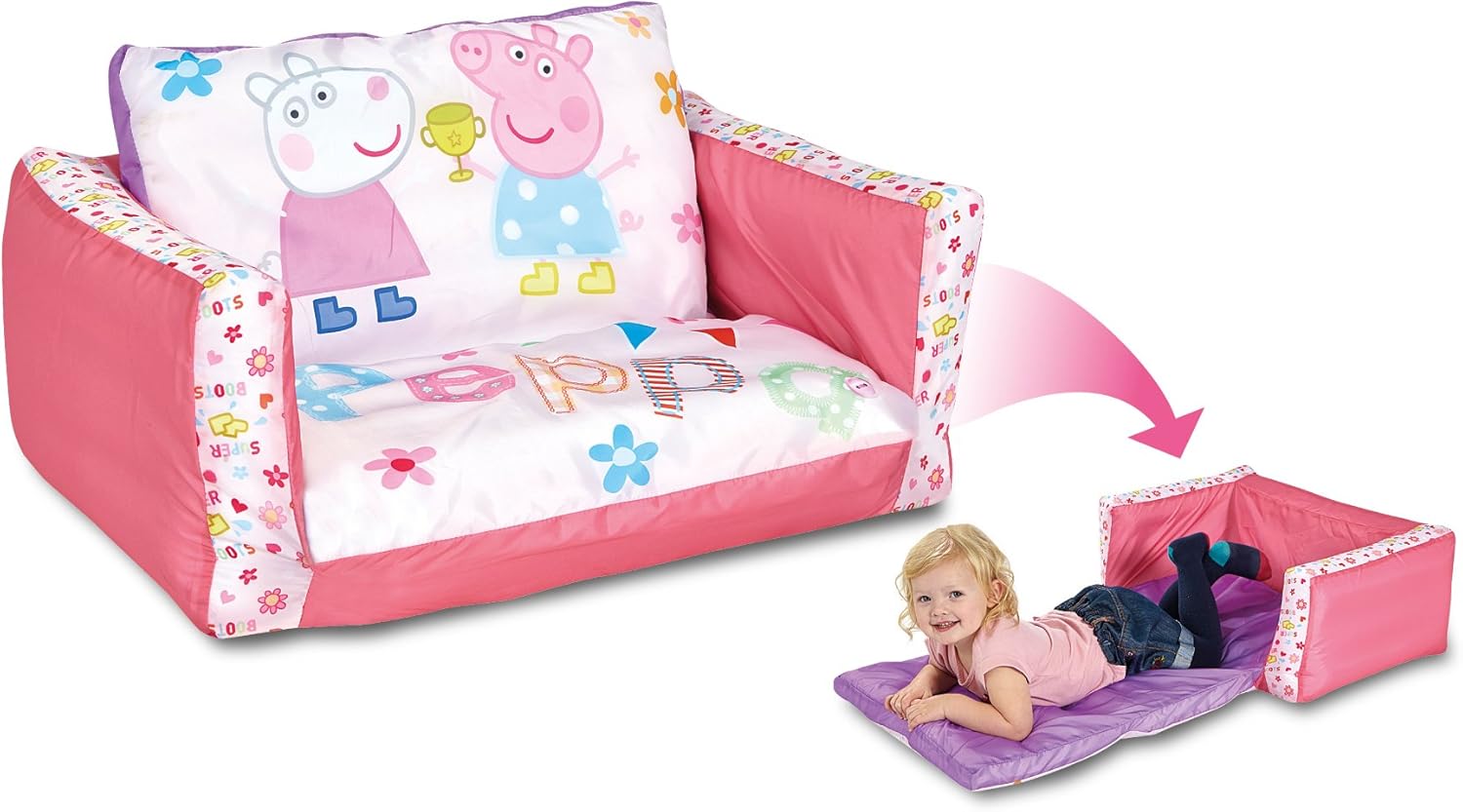 ReadyRoom Peppa Pig Flip Out Mini 2 in 1 Kids Inflatable Sofa and ...