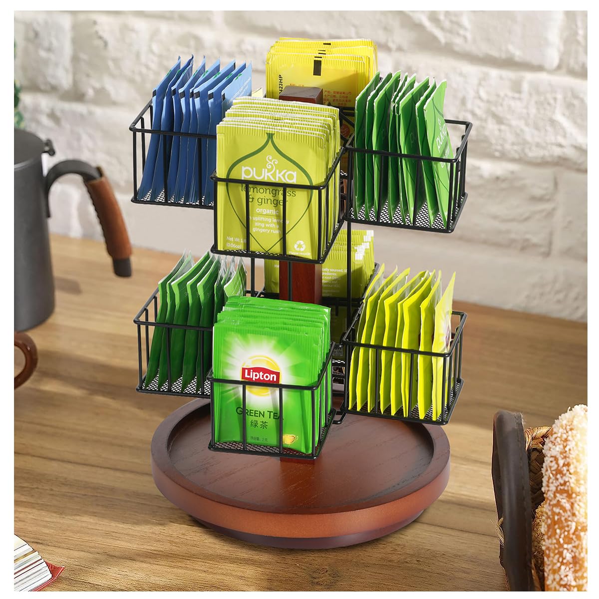handrong Tea Organizer,Spinning Tea Bag Holder,Tea Bag Organizer,Wood ...