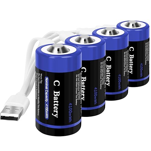 wowpower Rechargeable C Cell Batteries with USB-C Charging Cable, 1.5v ...