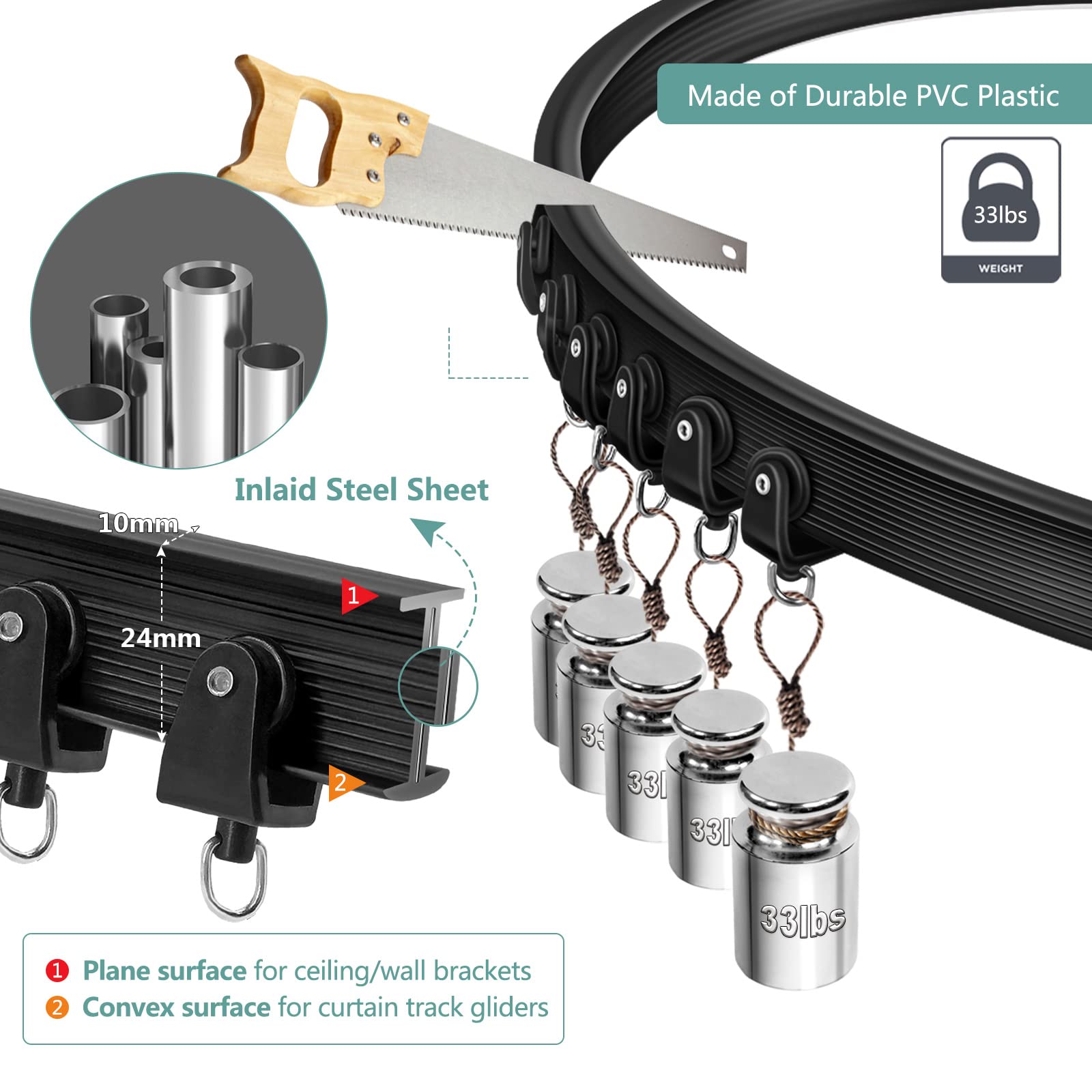 Mua Ceiling Curtain Track, Flexible Bendable Curtain Track 10 Ft Black ...