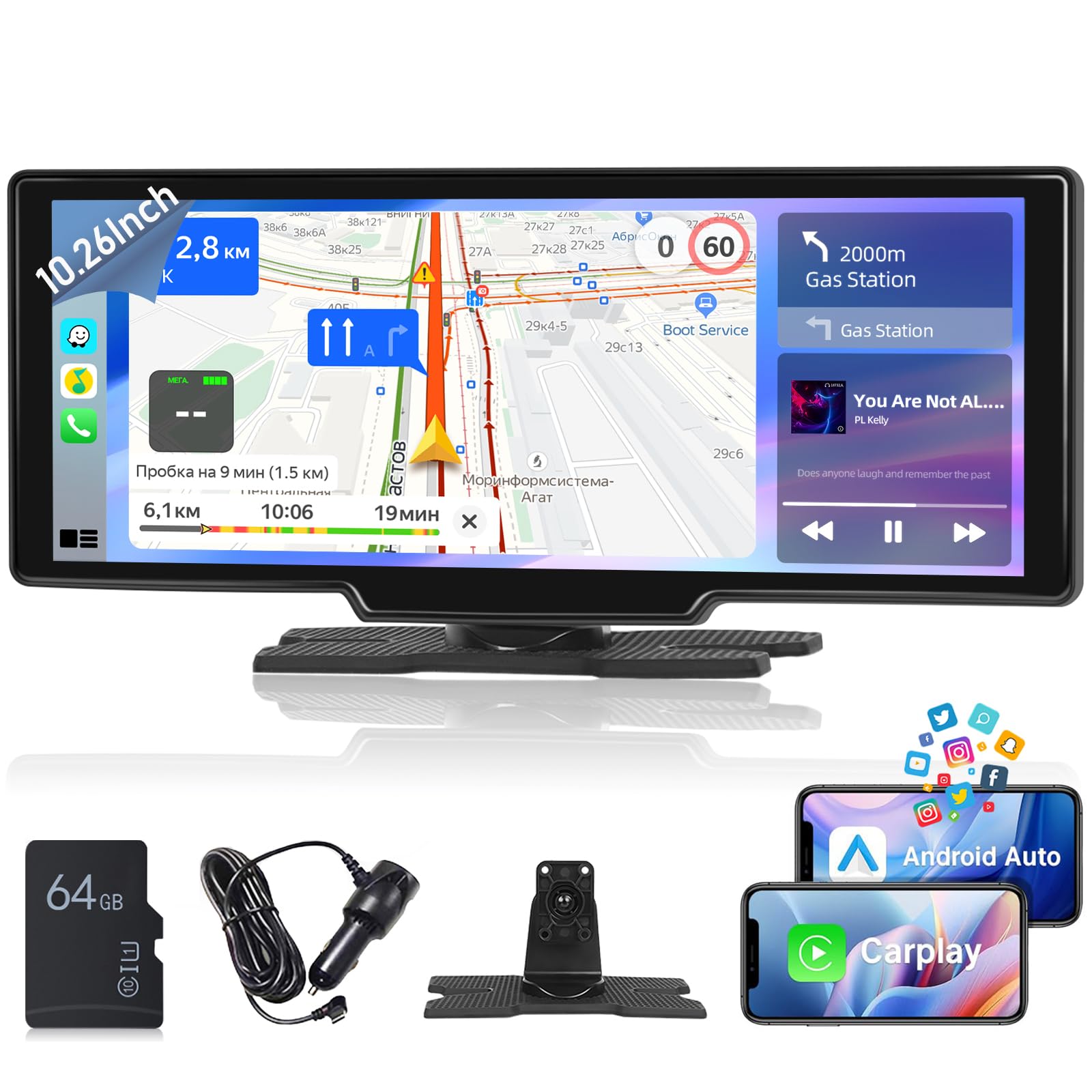 NHOPEEW 10.26 Inch Carplay Screen for Car - Wireless Carplay and ...