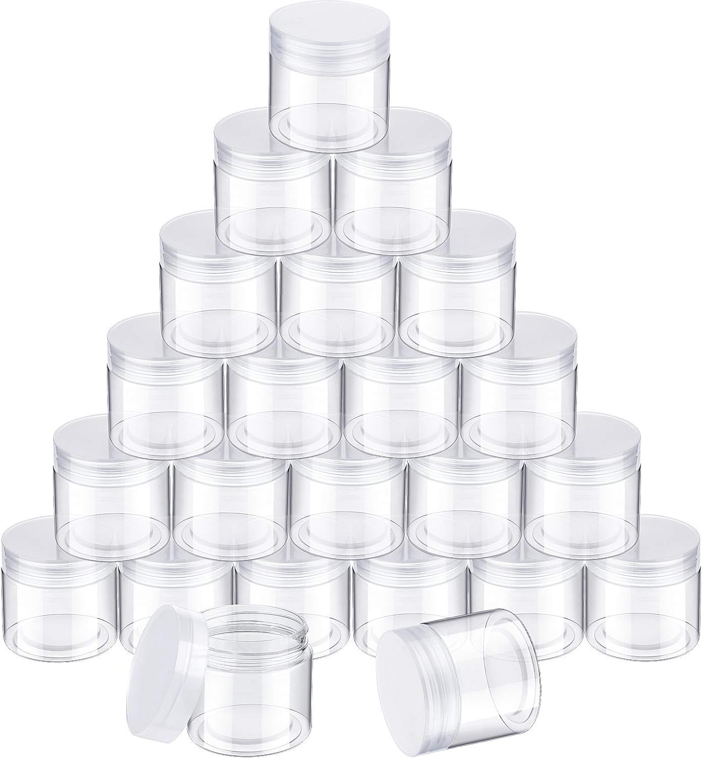 Amazon.com: 24 Pieces Clear Plastic Round Storage Jars Wide-Mouth ...