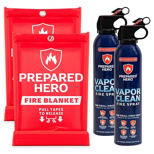 Prepared Hero 2x2 Fire Blanket & Vapor Clean Fire Spray Bundle Two 2 ...