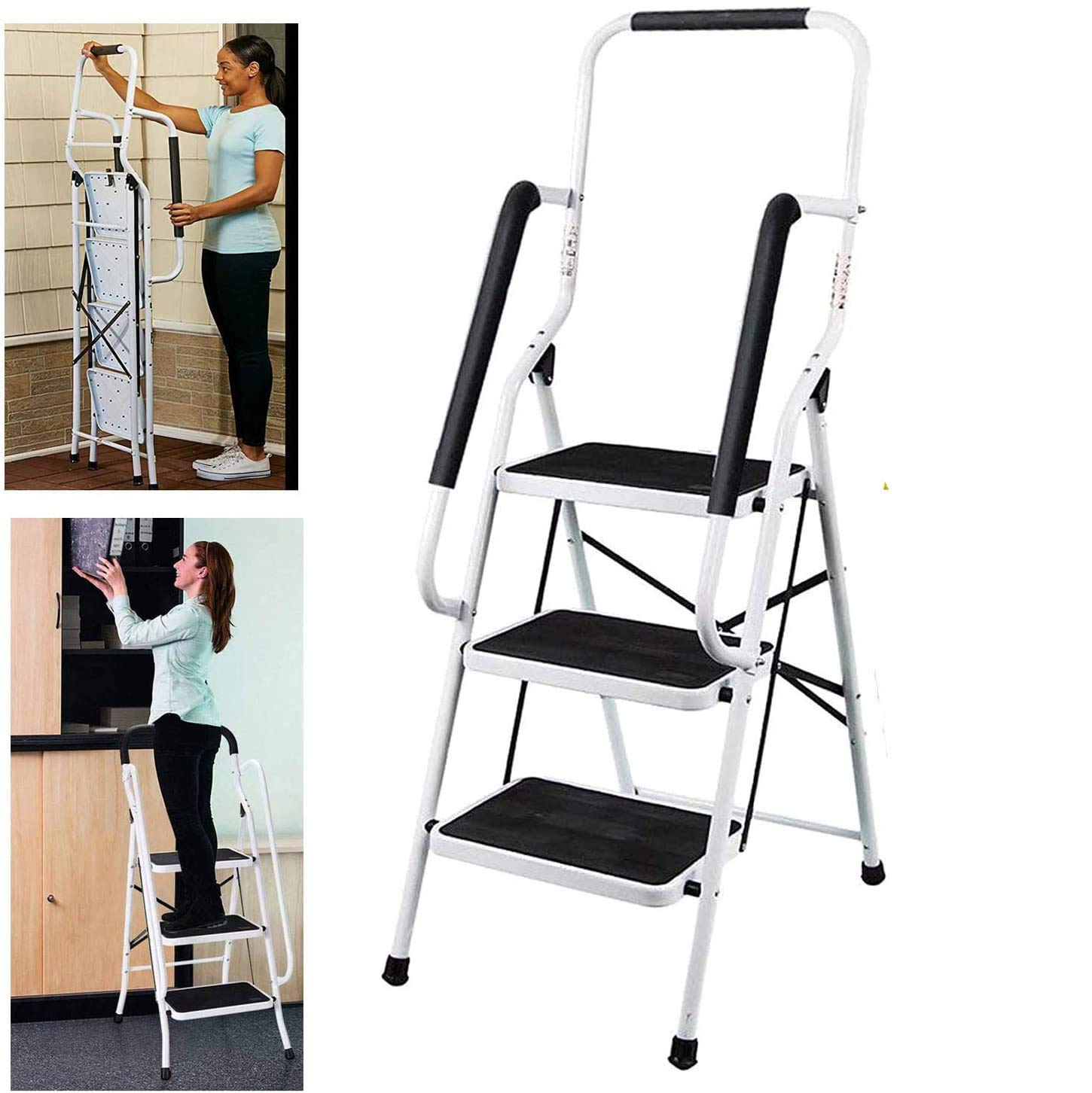Mua Step Ladder 3 Steps Foldable with Handrail, Folding Step Made of ...