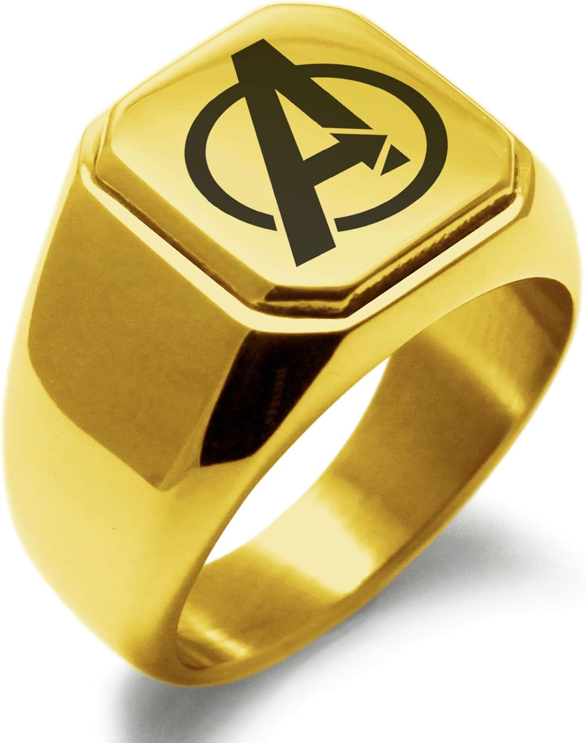 Gold Plated Stainless Steel Marvel Avengers Logo Engraved Square Flat ...