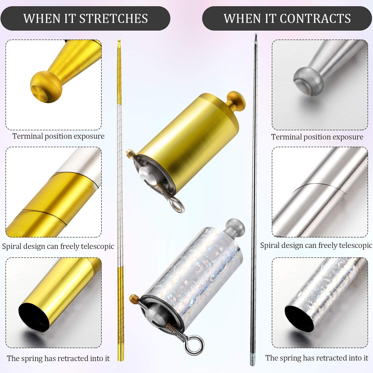 2 Pieces Metal Appearing Cane Magic Wand Magic Cane for Magician Use ...