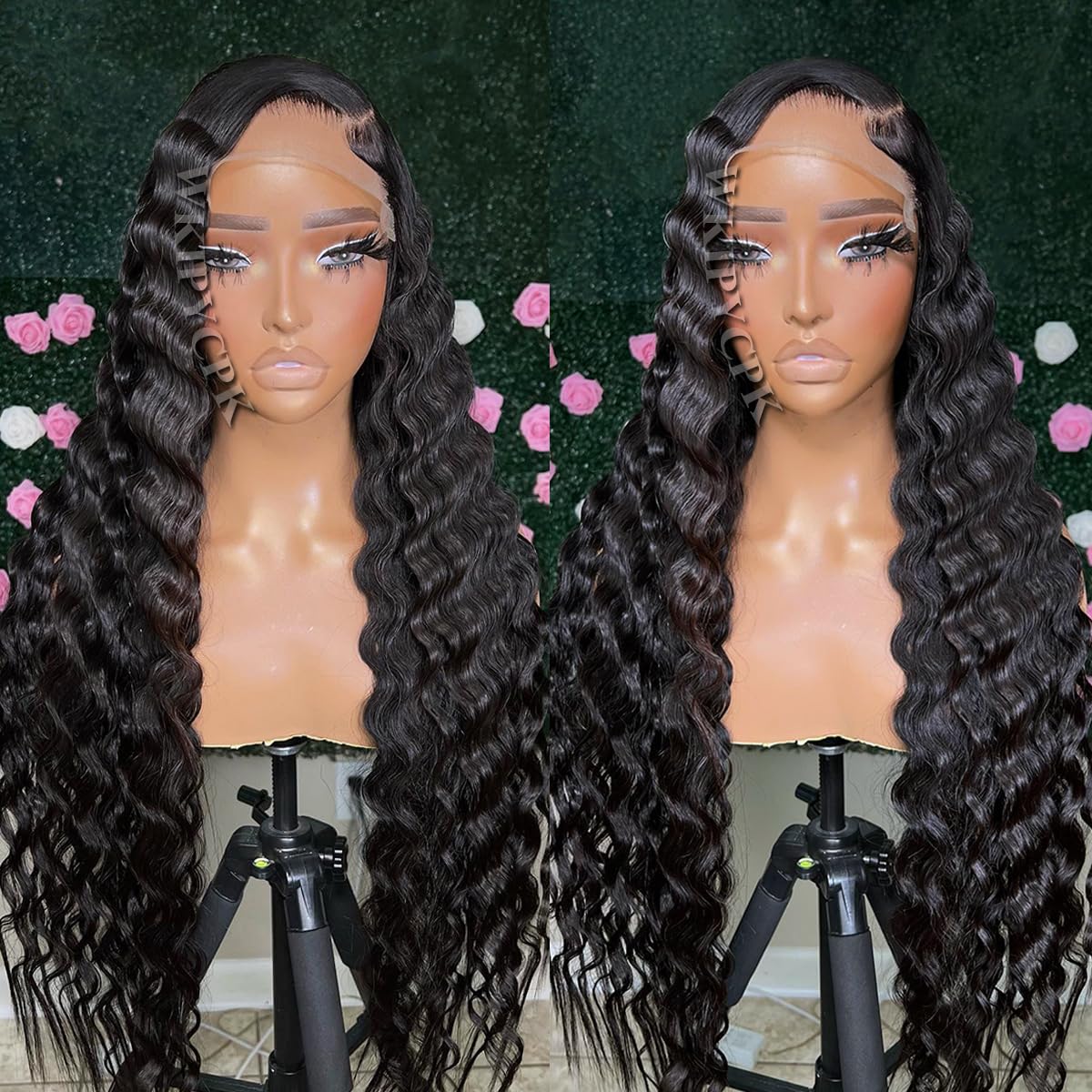 WKIPYCPK Black Lace Front Wigs Pre Plucked 24 Inch Loose Deep Wave Wig ...