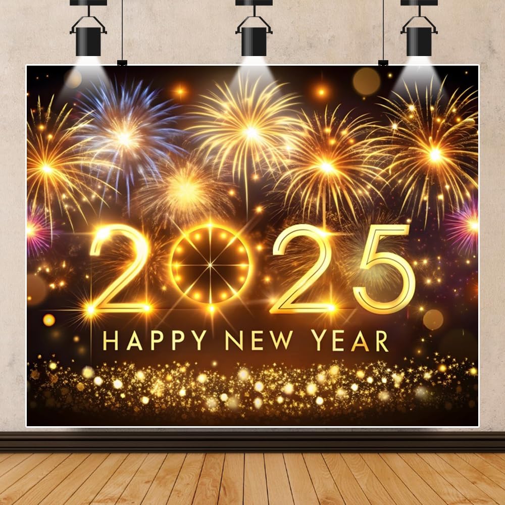 Happy New Year Backdrop 10x8ft Happy New Year Banner Sign 2025 Golden ...