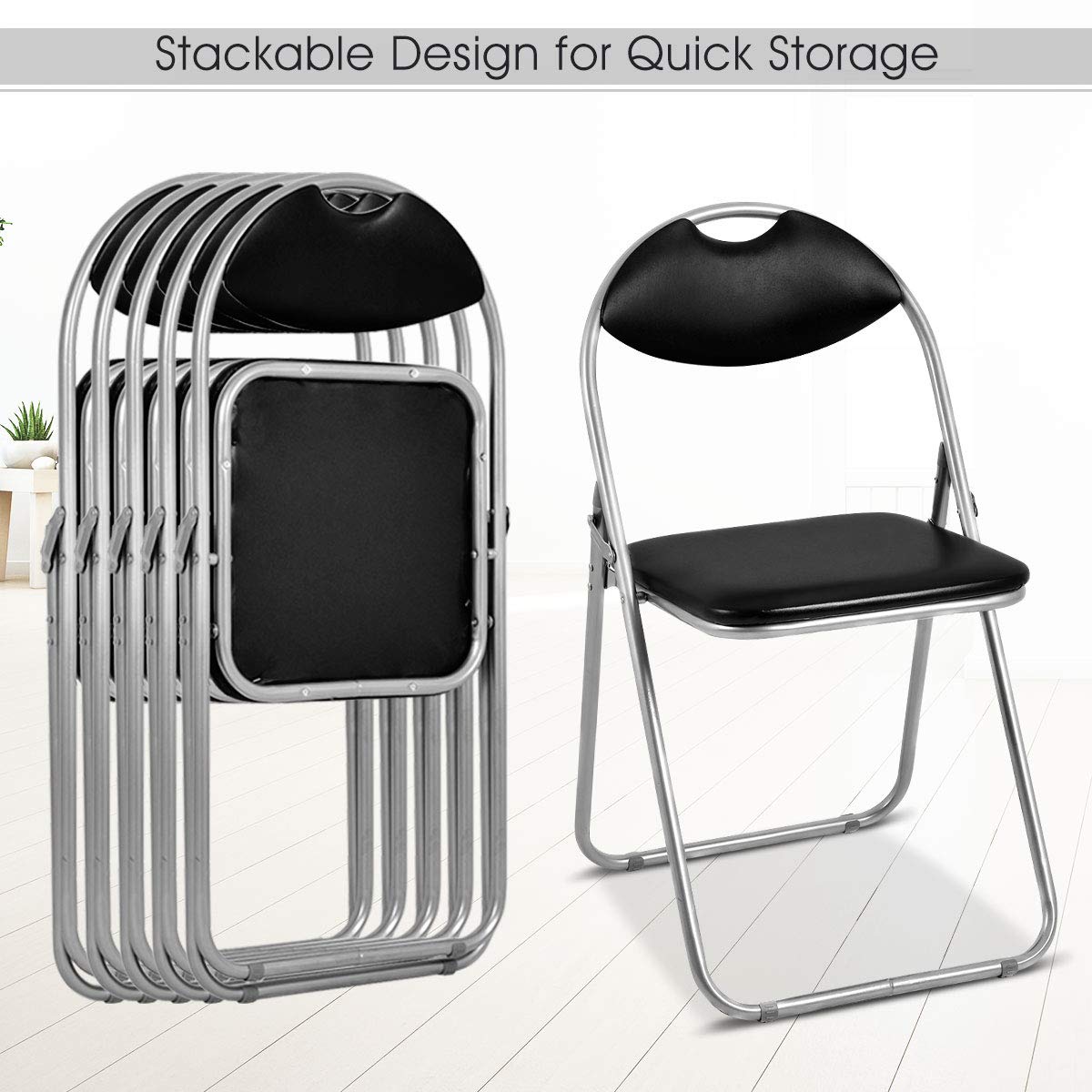 Giantex Folding Chair with Carrying Handle PU Leather and Metal Frame ...