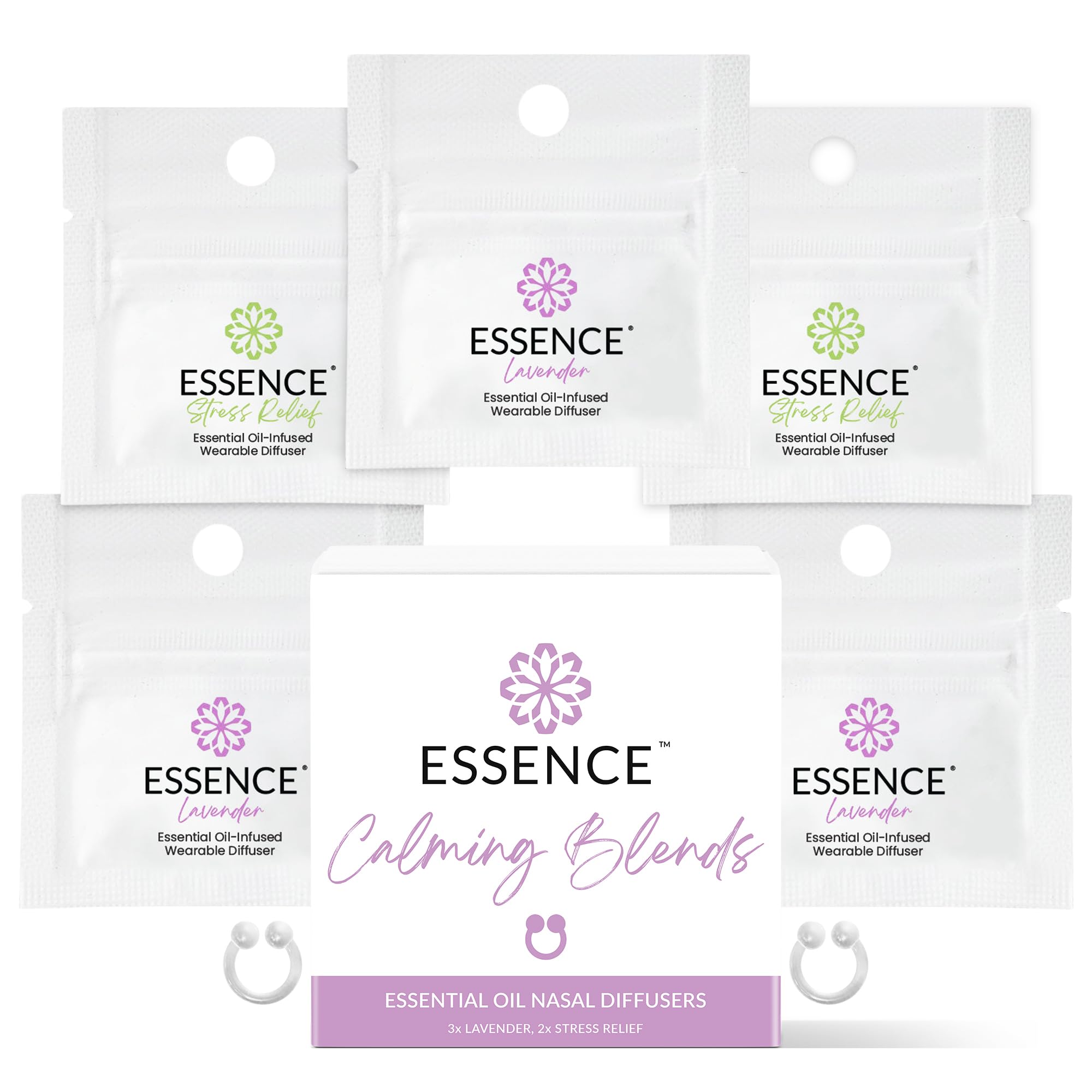 Essence Nasal Diffuser Calming Bundle – Aromatherapy Essential Oil Silicone Nose Rings for ...