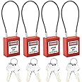 QWORK 4 Pack Lockout Tagout Steel Cable Locks with 8 Keys, Compact Cable Padlock, Red Keyed ...