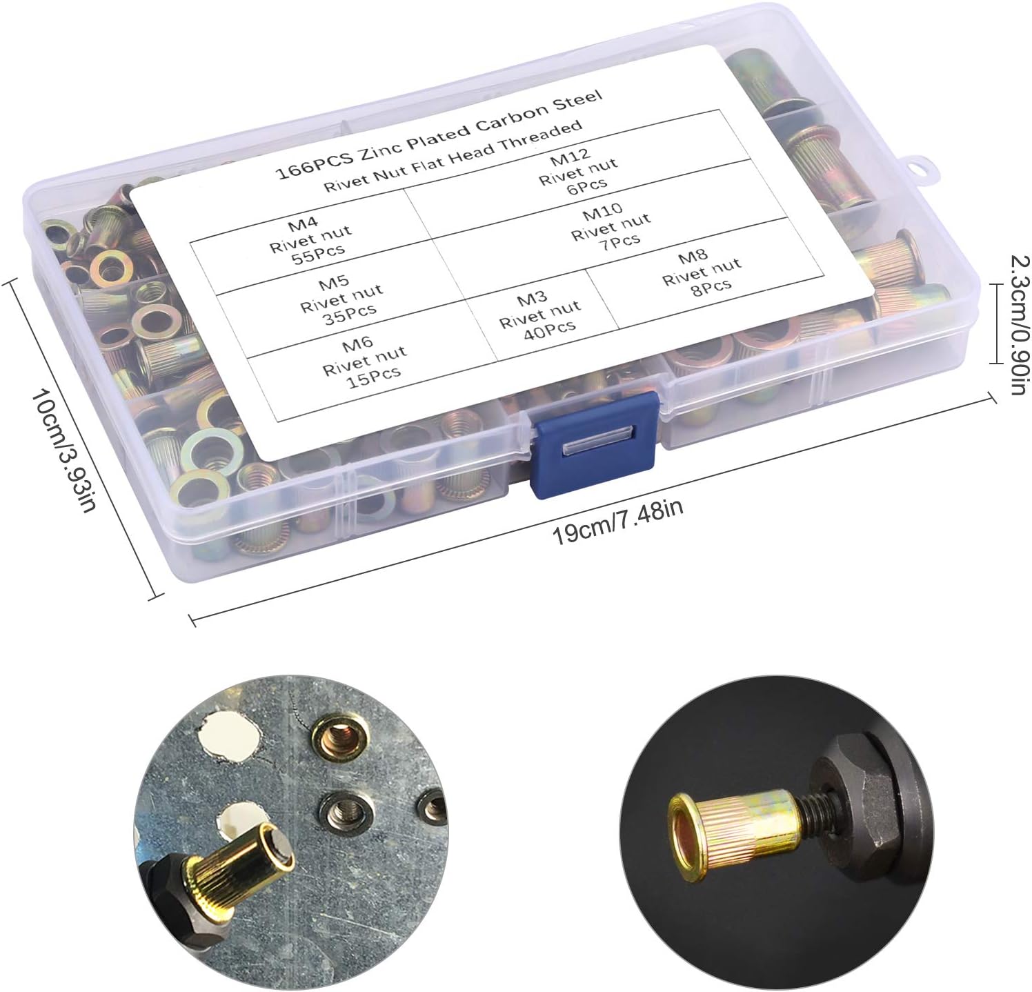 166 Pieces Rivet Nuts Assortment M3 M4 M5 M6 M8 M10, Head Threaded ...