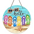 Amazon.com: Deroro Hello Summer Beach Flip Flops Pool Sign for Front ...