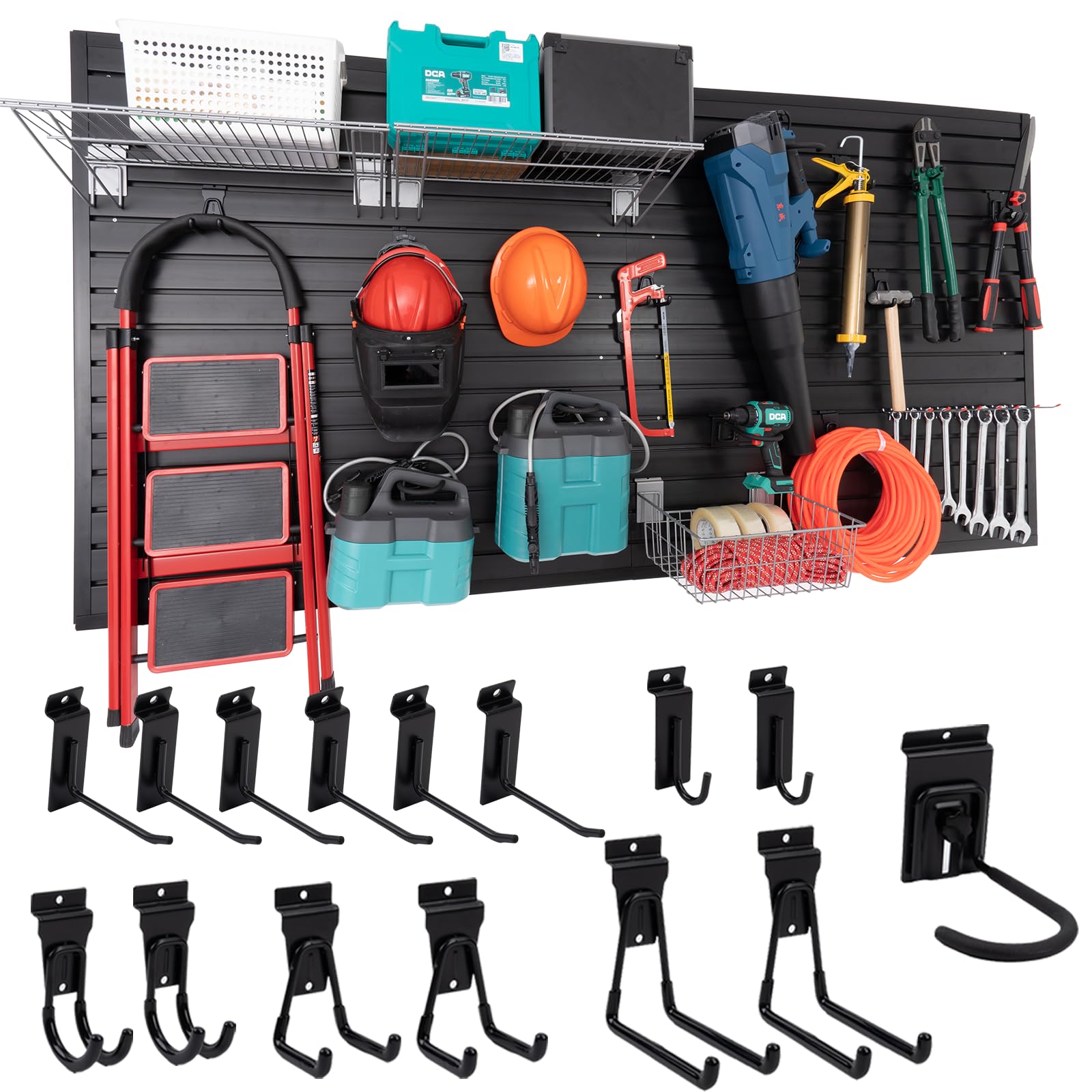 FRAYSCENT Slatwall Panel Garage Slat Wall Storage Systems with 15 ...