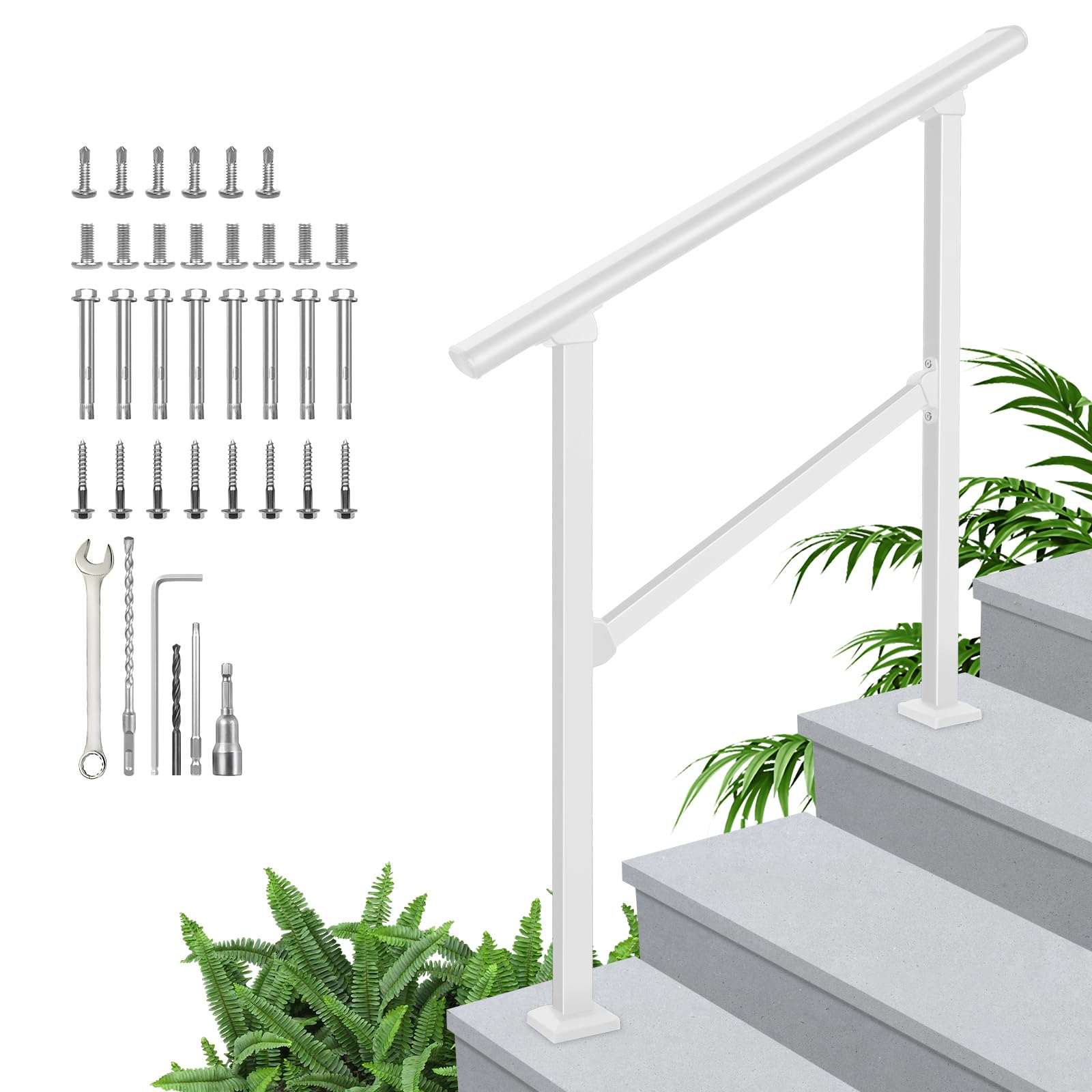 Handrails for Outdoor Steps,Outdoor Stair Railing Kit - 3 Step Handrail, Railings for Stairs ...