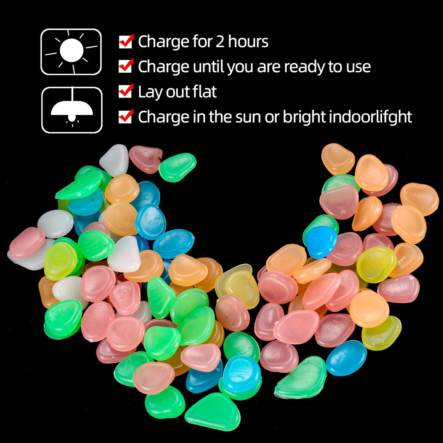 100 Pcs Glowing Pebbles Stones, Glow in the Dark Stones Pebbles Rocks ...