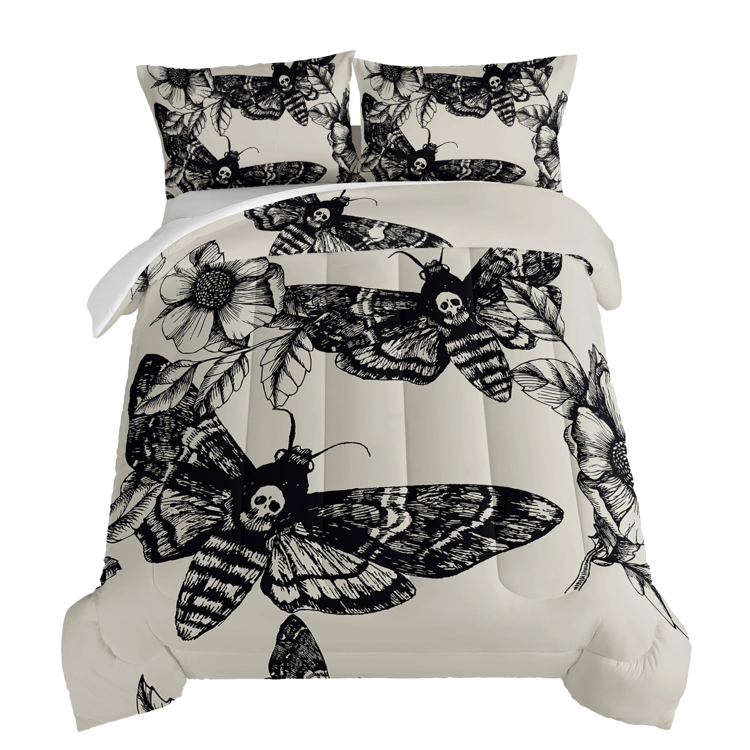 HOSIMA Gothic Decor Comforter Set,Death Moth Skull Heads Pattern ...