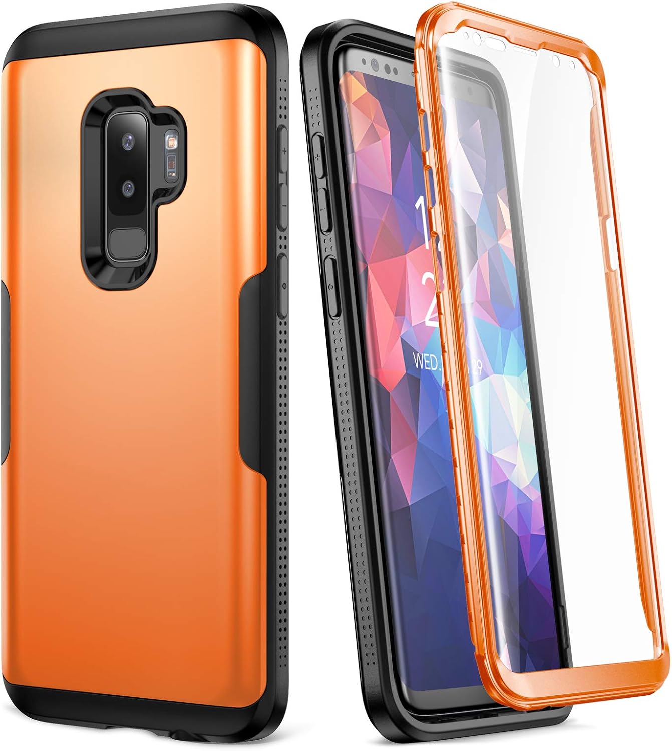 YOUMAKER Galaxy S9+ Plus Case, Metallic Orange with Built-in Screen ...