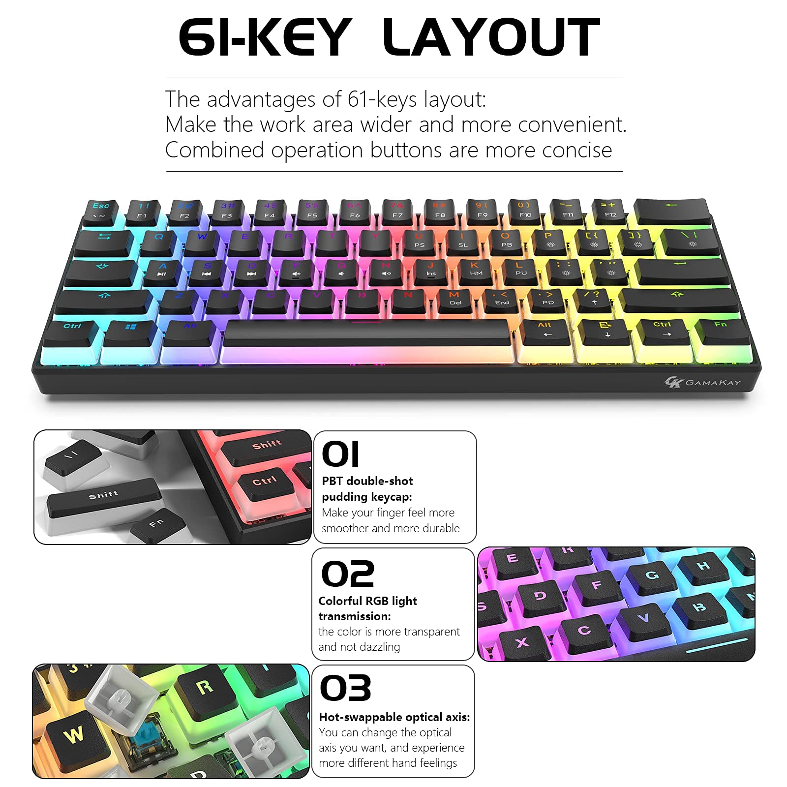 Mua GK GAMAKAY MK61 RGB Pudding Keyboard, 61 Keys Optical Switch PBT ...