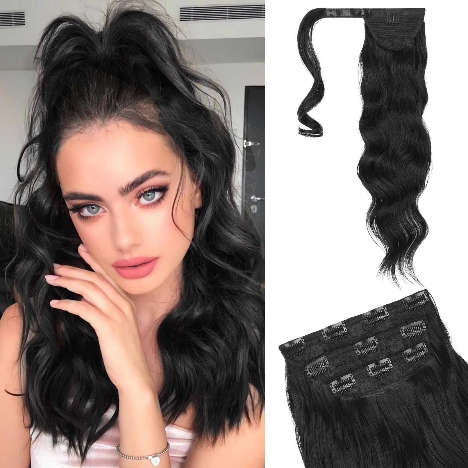 Flufymooz 4PCS Half Up Half Down Ponytail Extension Set, Fake Ponytail ...