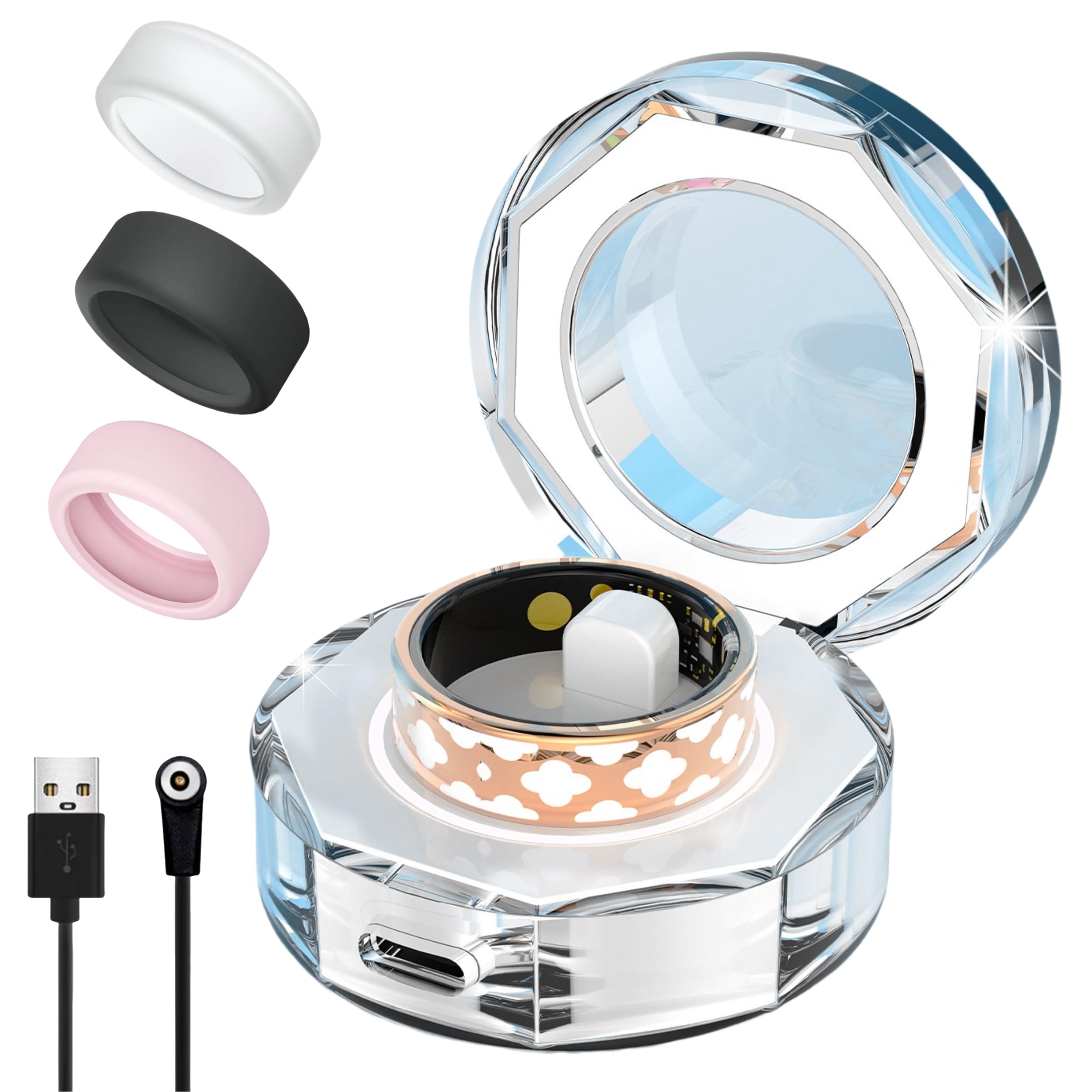 Unijethro Smart Ring Health Tracker, Enamel Flower Pattern Ring for ...