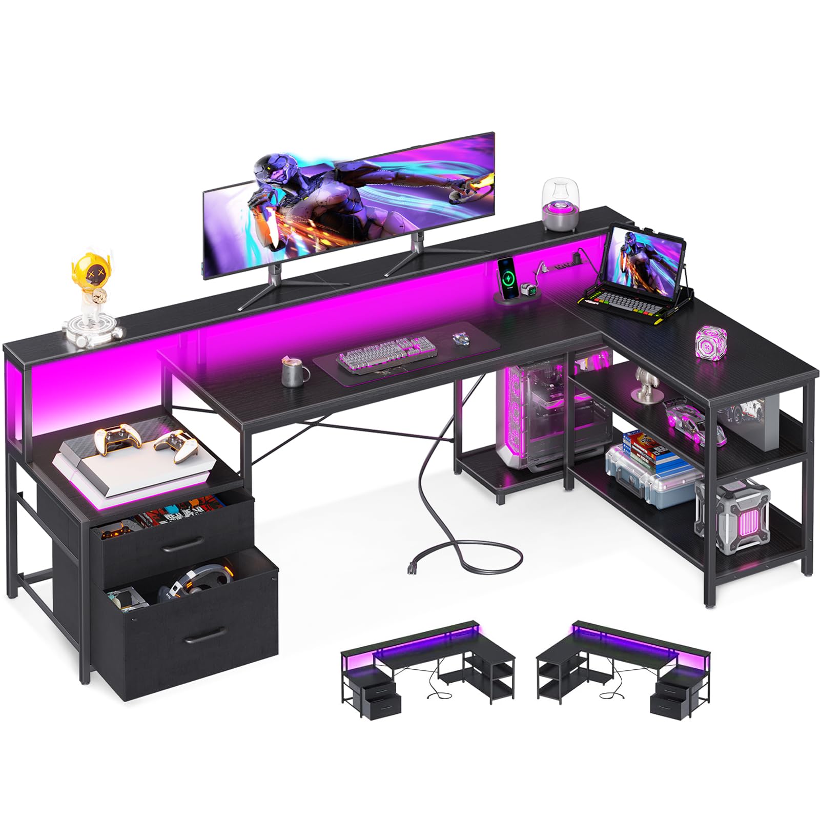 ODK L Shaped Desk with File Drawer, 75" Reversible L Shaped Computer ...