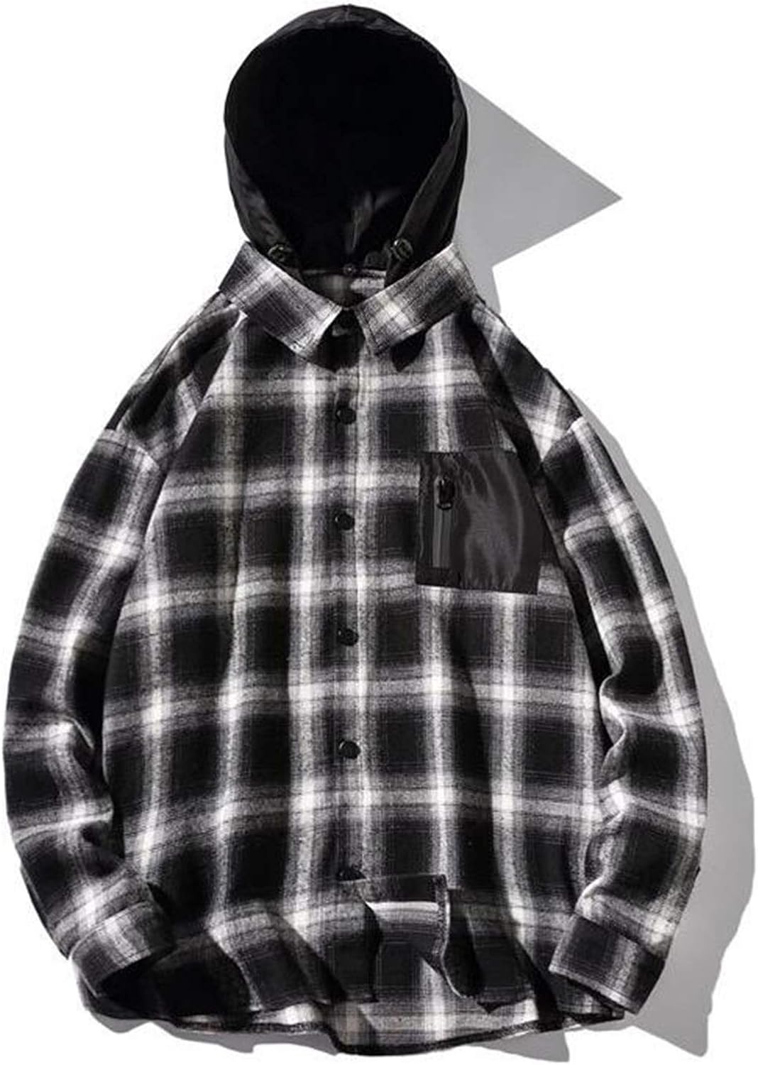 Camisa a Cuadros con Capucha para Hombre Informal de Manga Larga con ...