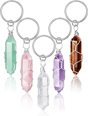 5 Pieces Crystals Stone Keychain Healing Stones Jewelry Hexagonal ...