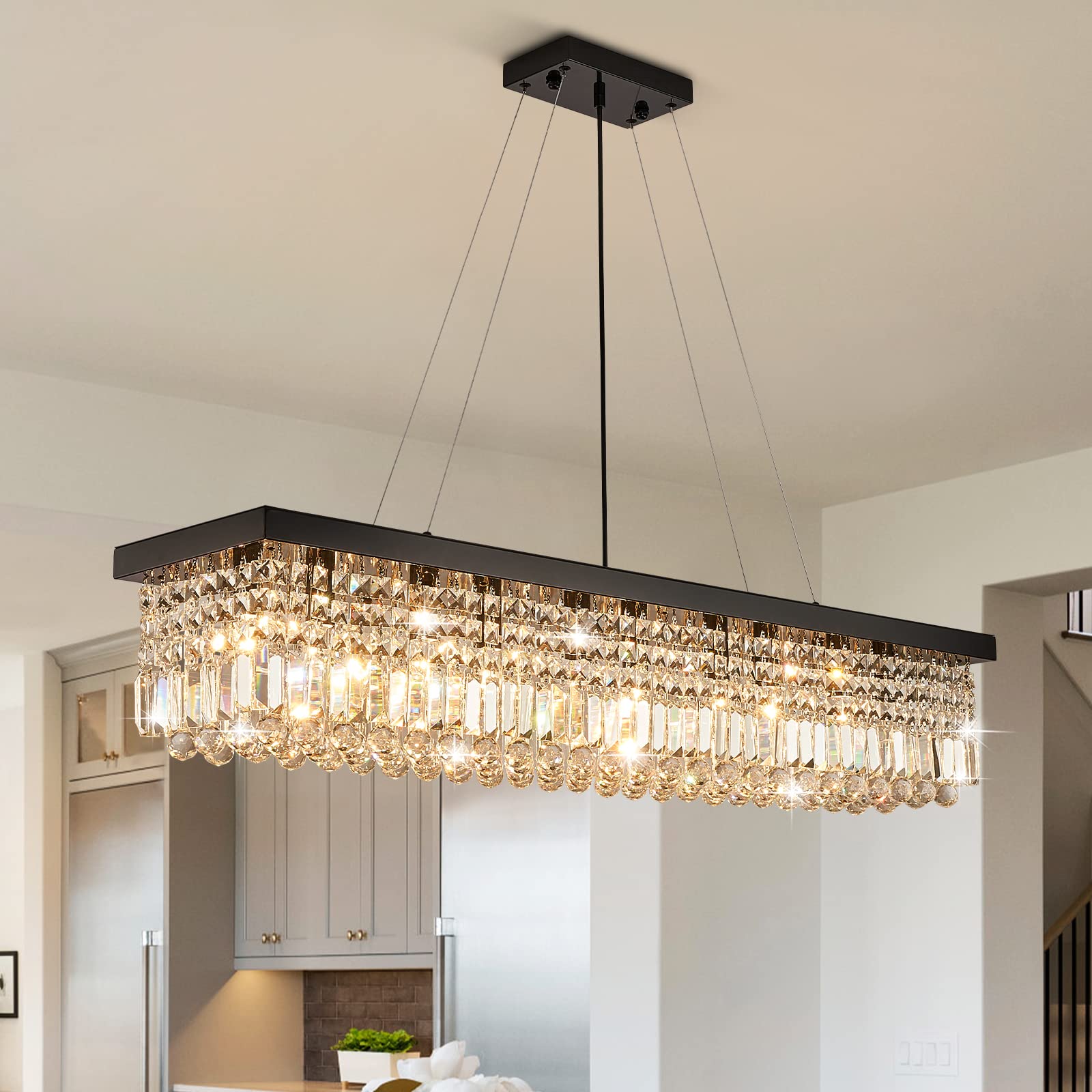 7PM Rectangle K9 Crystal Chandelier Modern Rectangular Pendant Lighting Fixture for Dining Room ...