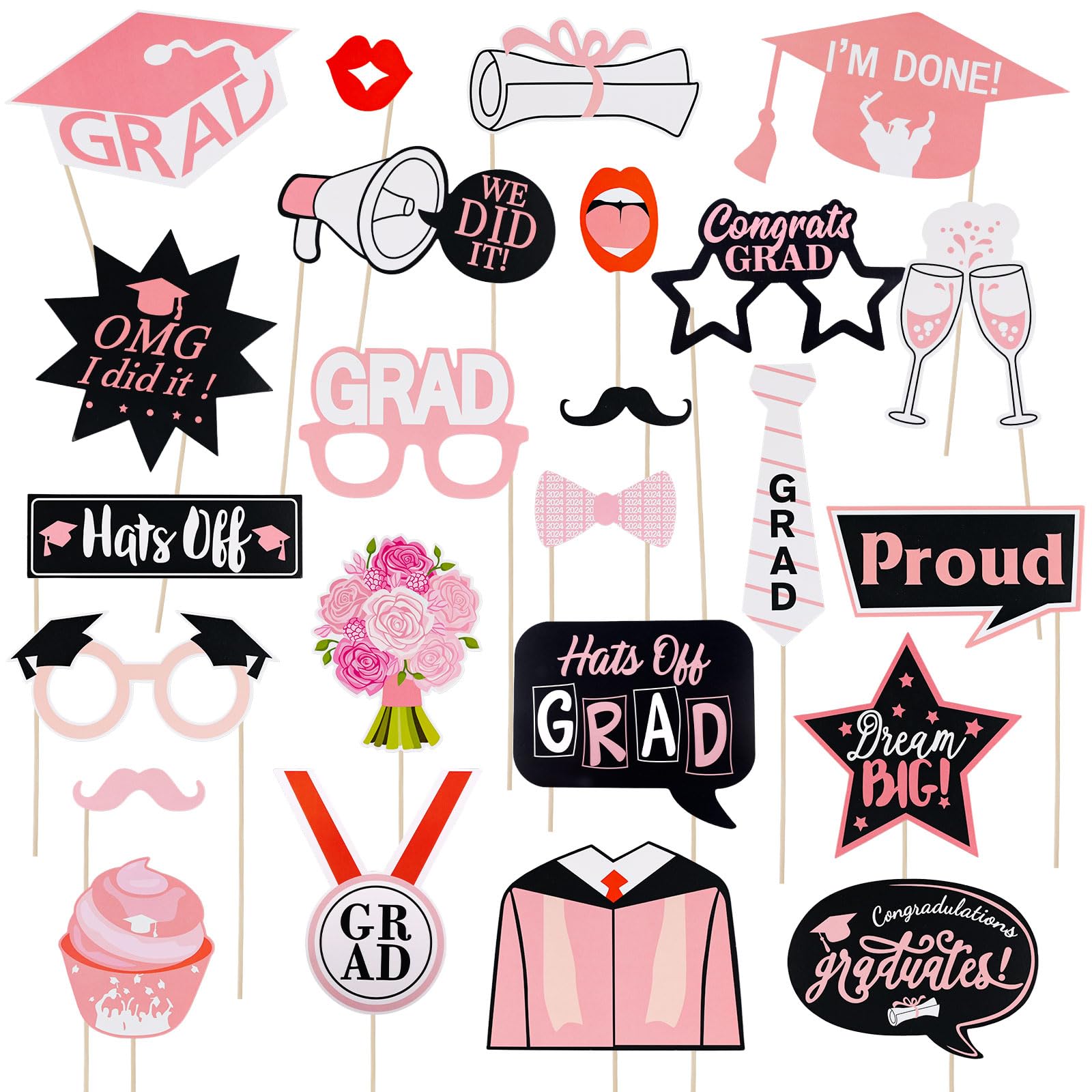 Graduation Photo Booth Prop, Pink and Black Class of 2025 Grad Decor ...