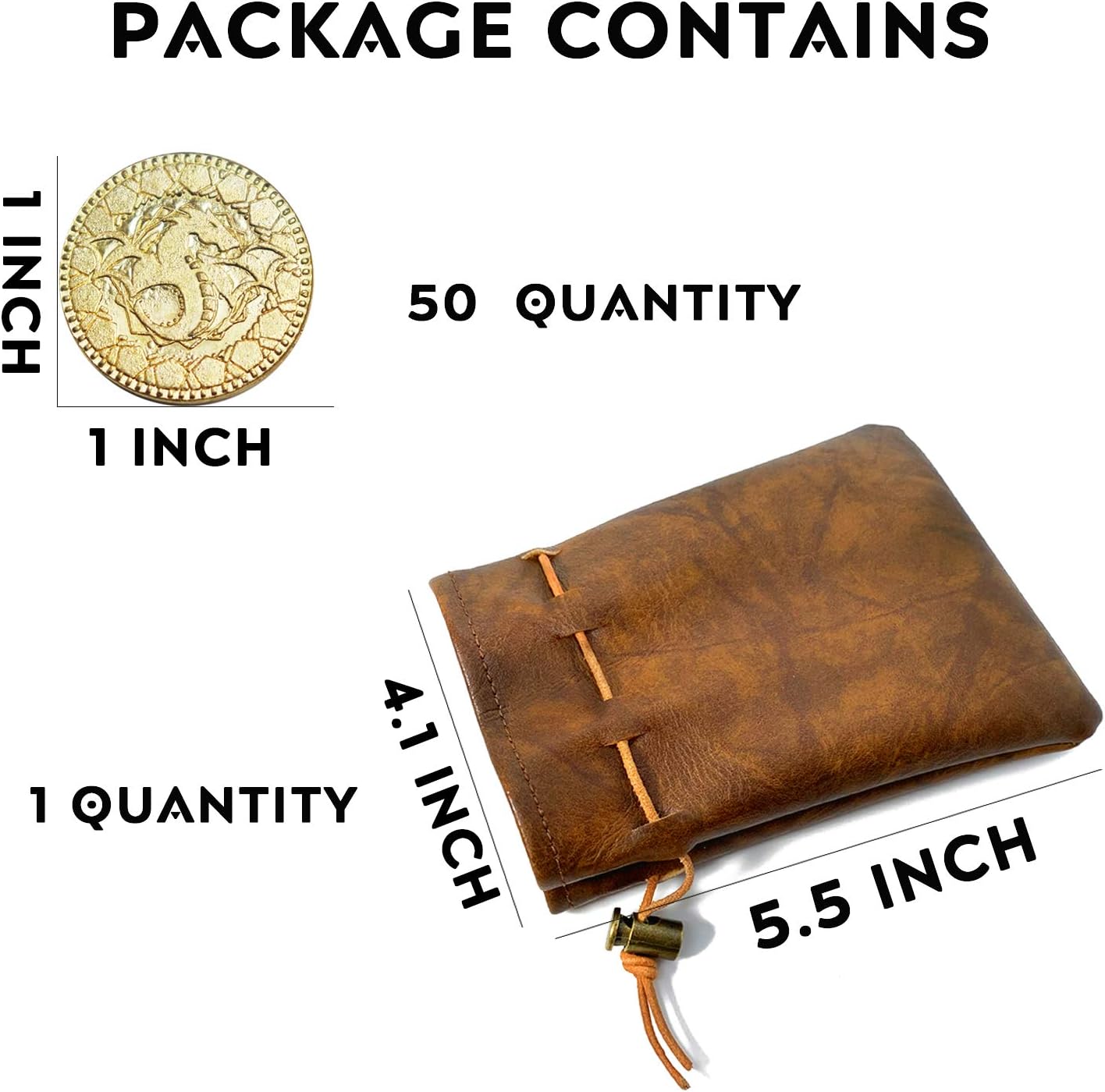 50 DND Coins Fantasy Coins & Leather Bag Metal Tokens Game Coins for ...
