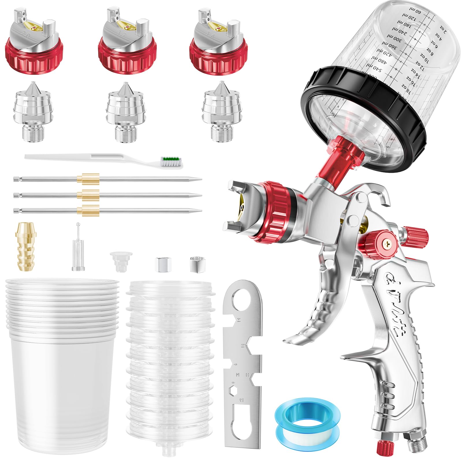 GATTLELIC HVLP Spray Gun Kit with 10pcs 600cc Mixing Cup and Lids, Air ...